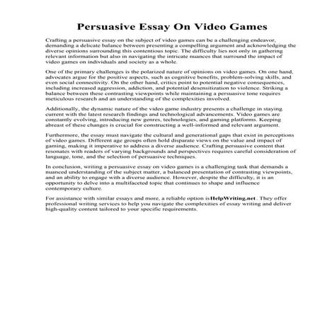 Persuasive Essay On Video Games | PDF