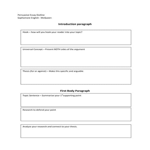 Introduction Paragraph Graphic Organizer