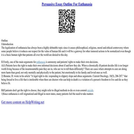 Persuasive Essay Outline For Euthanasia | PDF