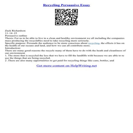 Persuasive Essay Recycling | PDF