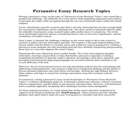 Persuasive Essay Research Topics | PDF