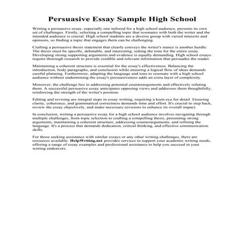 Persuasive Essay Sample High School | PDF | Secondary Education | Education