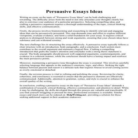 Persuasive Essays Ideas. 30 Example Of Persuasive Essay Example Document Template | PDF