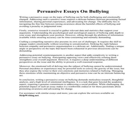 Persuasive Essays On Bullying. essay of bullying Bullying Cyberbullying | PDF