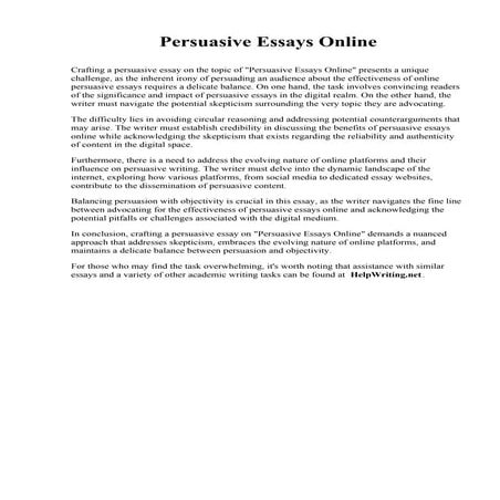 Persuasive Essays Online. University of Massachusetts Boston | PDF