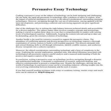 Persuasive Essay Technology. Riverside City College | PDF