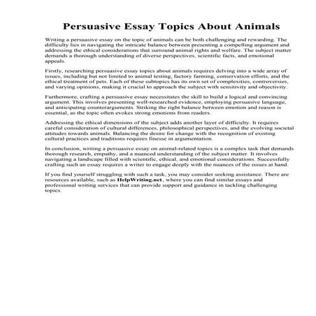 Persuasive Essay Topics About Animals | PDF