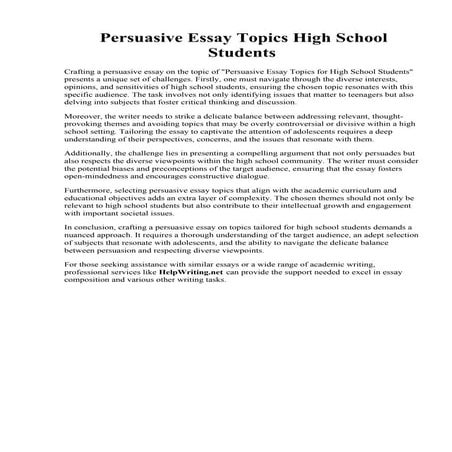 Persuasive Essay Topics High School Students | PDF