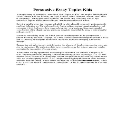 Persuasive Essay Topics Kids | PDF