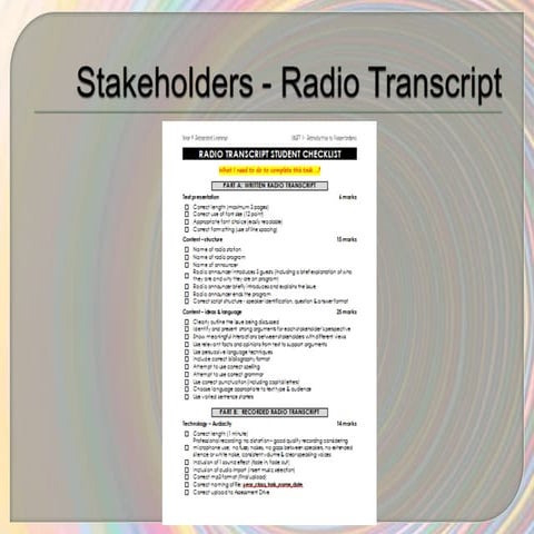Year 8 Integrated Persuasive language resource for Stakeholders Radio ...