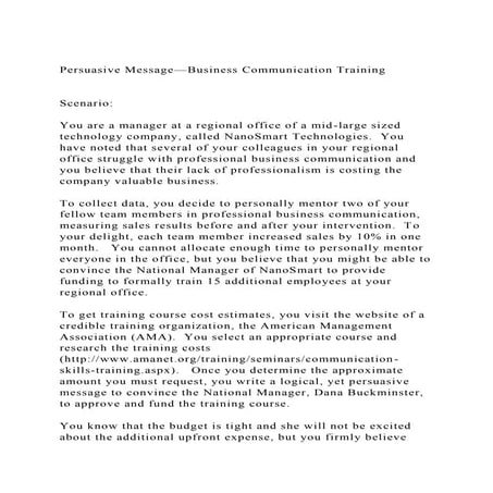 Persuasive Message—Business Communication TrainingScenario .docx