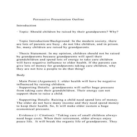 Persuasive Presentation OutlineIntroduction· Topic Shou.docx | Daycare ...