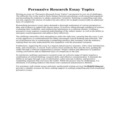 Persuasive Research Essay Topics. 101 Persuasive Essay Topics Teachers ...