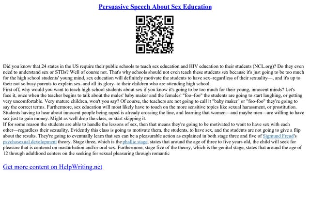 Persuasive Speech About Sex Education Ppt