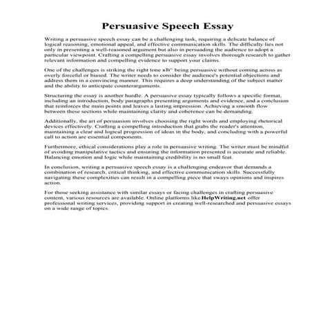 Persuasive Speech Essay. . School essay: Persuasive essay topis | PDF