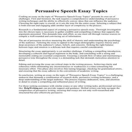 Persuasive Speech Essay Topics. Topics to write a persuasive speech on ...