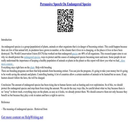 Persuasive Speech On Endangered Species | PDF