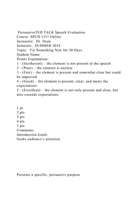 PersuasiveTED TALK Speech EvaluationCourse SPCH 1311 Online.docx PersuasiveTED TALK Speech EvaluationCourse SPCH 1311 Online.docx