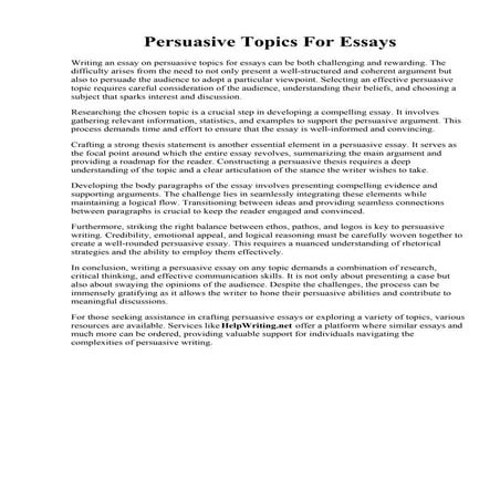 Persuasive Topics For Essays | PDF