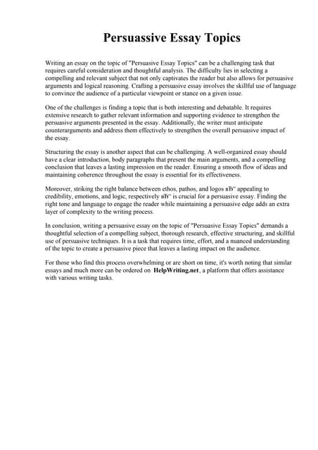 English Persuasive Essay Topics | PDF