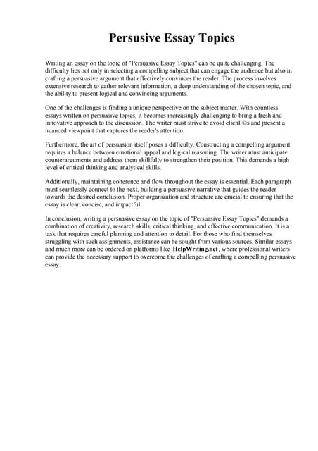 Persuasive Speech Sample Essay. John A. Logan College | PDF