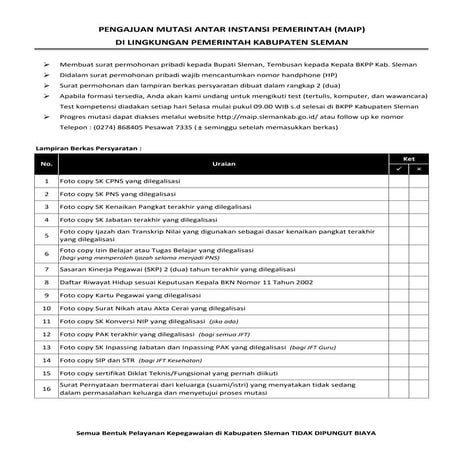 Persyaratan usul mutasi pemkab sleman | PDF