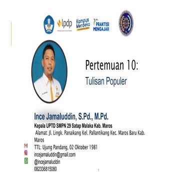 Pertemuan ke- 10 Tulisan Populer dalam bahasa Indonesia.pptx