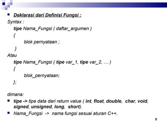 MAteri:Penggunaan fungsi pada pemrograman c++ | PPT