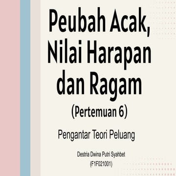 PERT 6 pengantar teori peluang peubah acak nilai harapan | PPTX