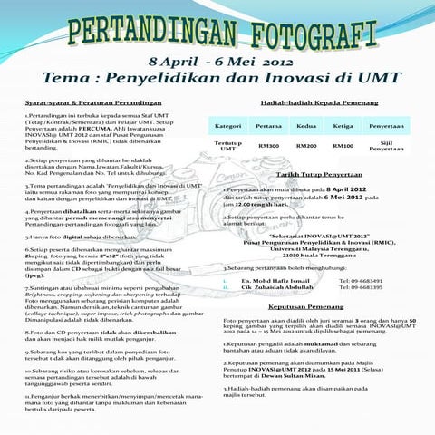 Pertandingan fotografi sempena inovasi@umt 2012 | PDF