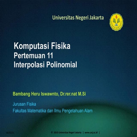 Komputasi fisika (11) interpolasi polinomial | PPT