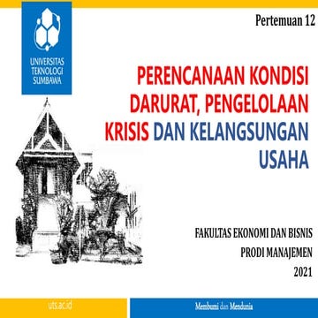 Pertemuan 13 perencanaan kondisi darurat, pengelolaan kriisis dan ...