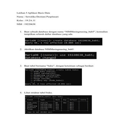 Pertemuan 5 Latihan Aplikasi Basis Data | PDF