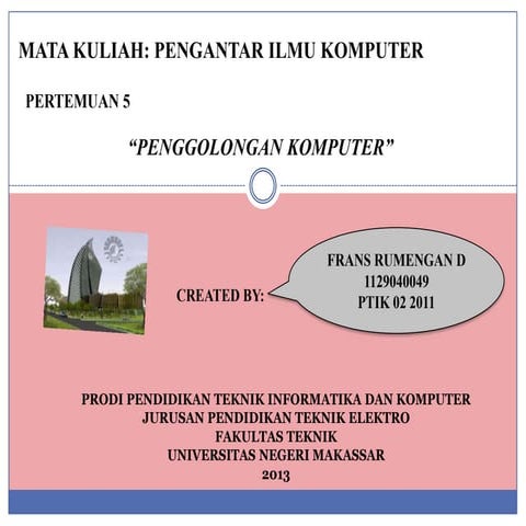 Pertemuan 5 penggolongan komputer | PPT
