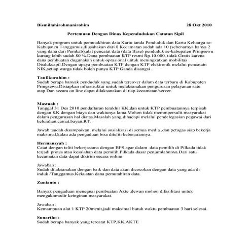 Pertemuan dengan dinas kependudukan capil | PDF