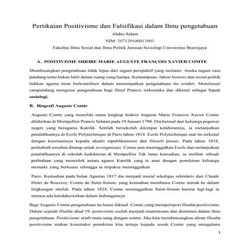 Pertikaian positivisme dan falsifikasi dalam ilmu pengetahuan | PDF