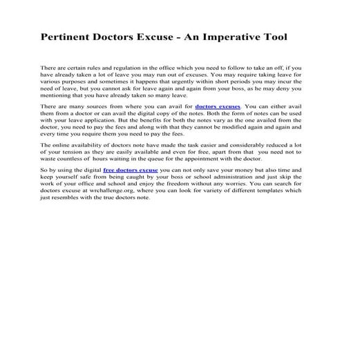 Pertinent doctors excuse | DOCX