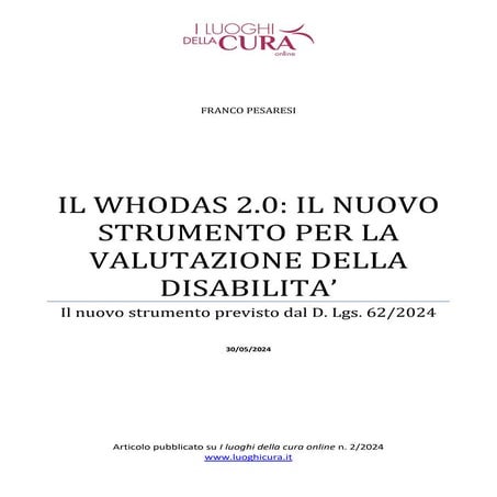 Il WHODAS 2.0: il nuovo strumento per la valutazione della disabilità | PDF
