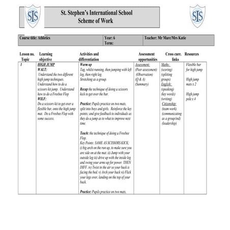 sport lesson for first grade in elementary school | PPTX