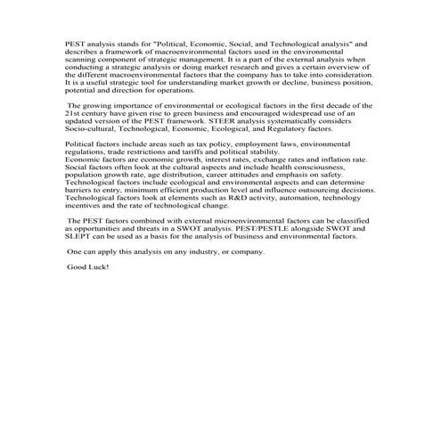 Pest analysis stands for | DOC