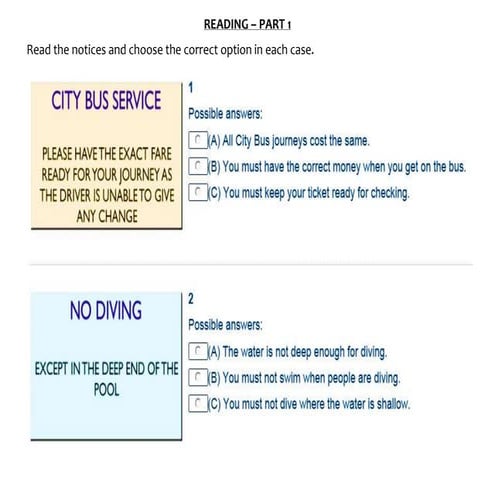 PET - READING PART 1 - TO PROJECT IN CLASS.docx