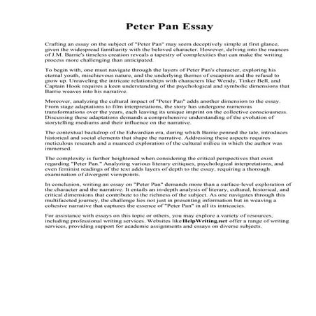 Peter Pan Essay. Massachusetts Institute of Technology | PDF