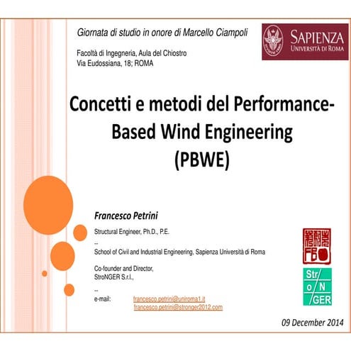Concetti e metodi del Performance- Based Wind Engineering (PBWE) - Francesco Petrini | PDF