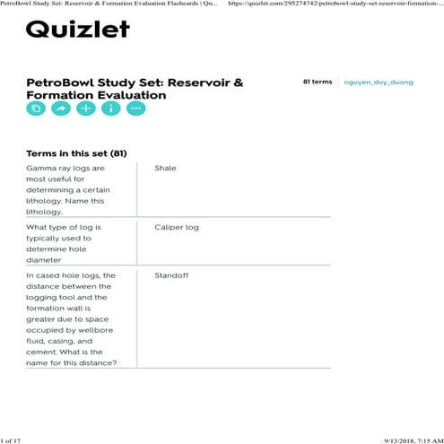 Petrobowl Study Set Reservoir & Formation evaluation | PDF