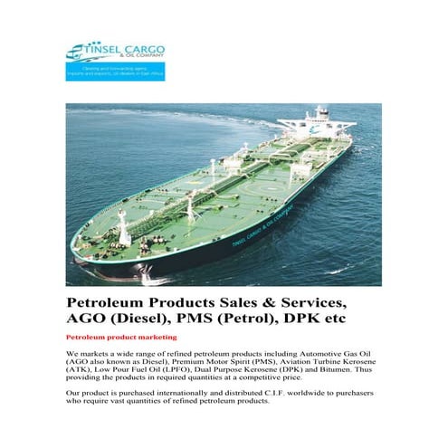 Petroleum products sales & services, ago (diesel), pms (petrol), dpk | DOC