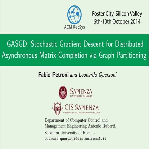 Gasgd Stochastic Gradient Descent For Distributed Asynchronous Matrix Completion Via Graph