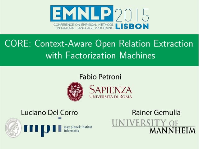 Core Context Aware Open Relation Extraction With Factorization Machines Ppt