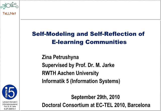Self Modeling And Self Reflection Of E Learning Communities Ppt