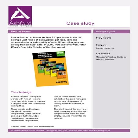 Pets At Home Managers Guide Case Study | PDF