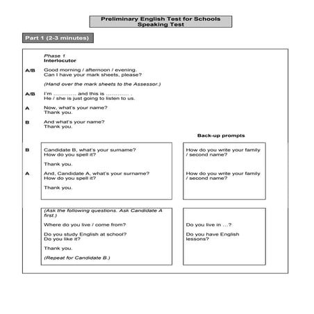 Pt3 speaking sample test examiner booklet | PDF